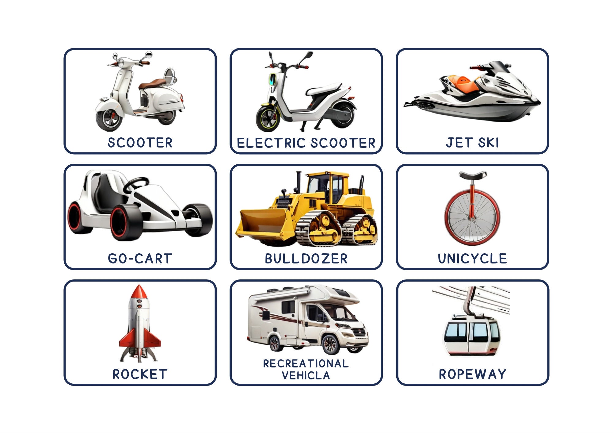 45 Vehicles Cards, Vehicles Cards for Kids, Preschool Cards, Vehicles ...