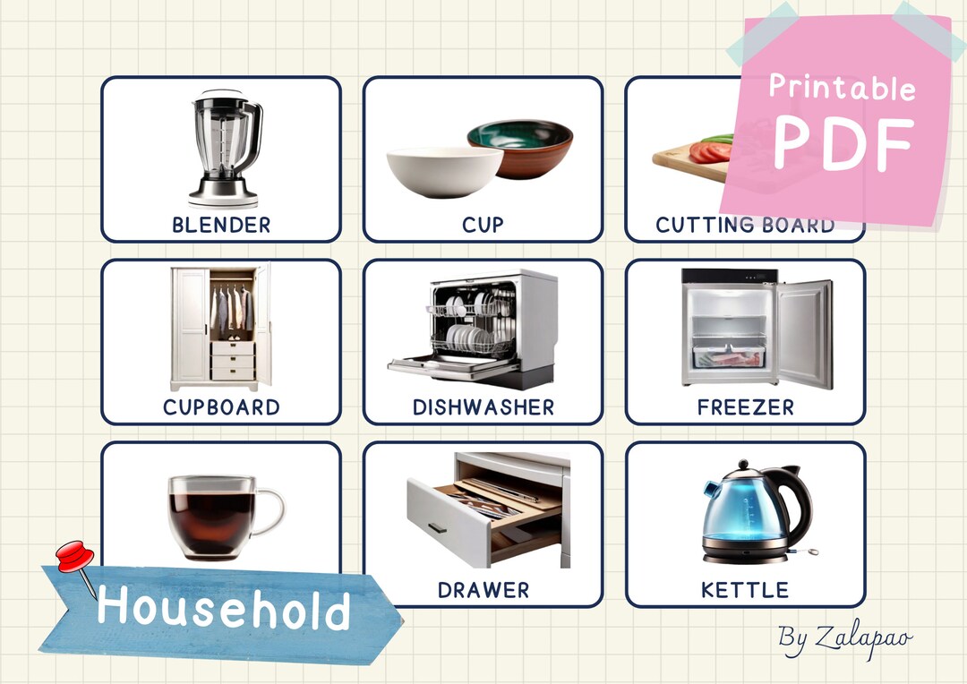 40 Household Items Flashcard, Household Flash Cards, Cards for Kids - Etsy