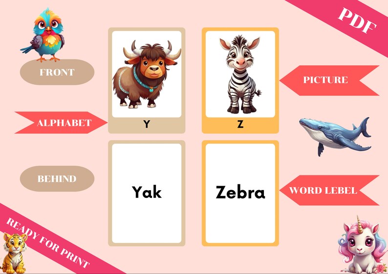 A-Z Animals Flash Cards, for Kids 3-5 Years, Instant Download ...