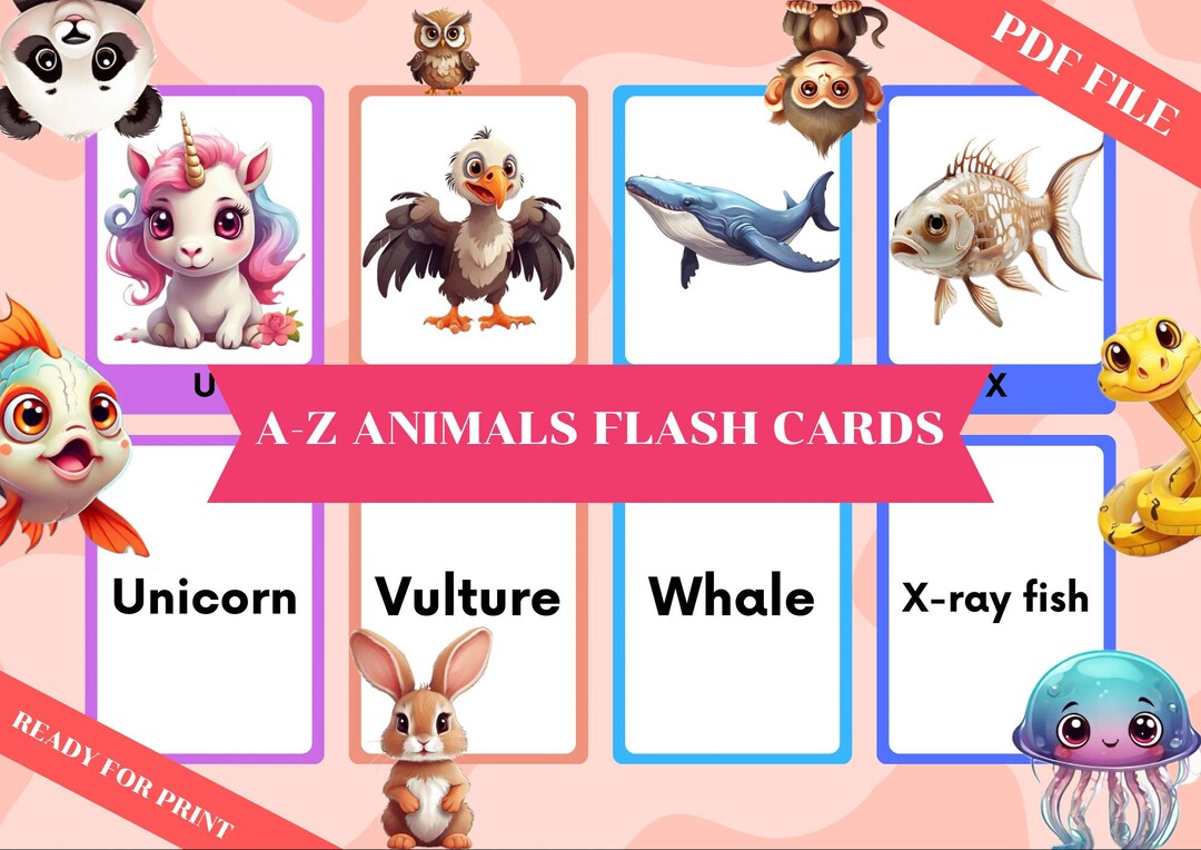 A-Z Animals Flash Cards, for Kids 3-5 Years, Instant Download ...