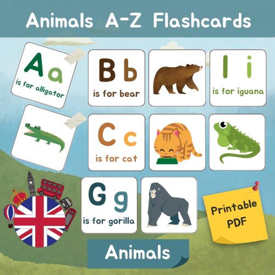Animals A-Z Alphabet Flashcards | Printable Kids Learning Cards ...