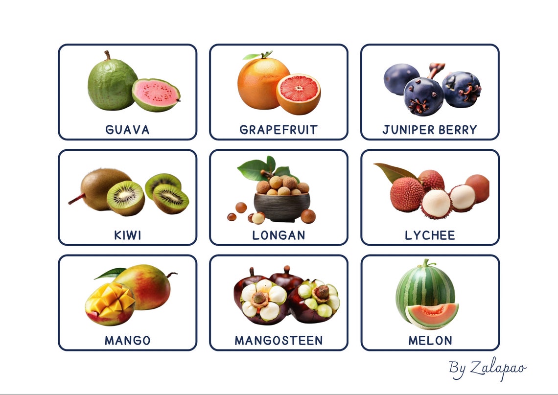 45 Fruits Cards for Kids, Fruit Cards, Fruit Lashcards, Flashcard ...