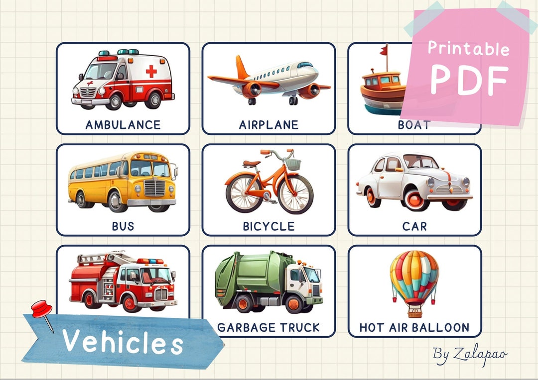 45 Vehicles Cards, Vehicles Cards for Kids, Preschool Cards, Vehicles ...