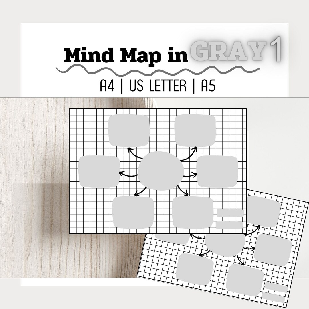 Mind Map Planner in Gray 1, Printable Mind Map Planner, 3 Sizes, Note ...