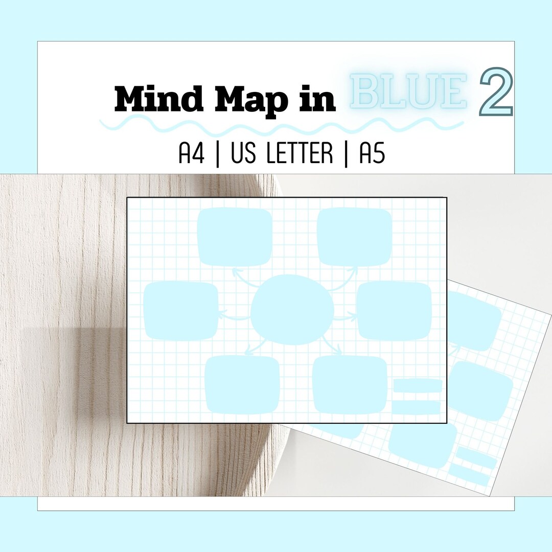 Mind Map Planner in Blue 2, Printable Mind Map Planner, 3 Sizes, Note ...