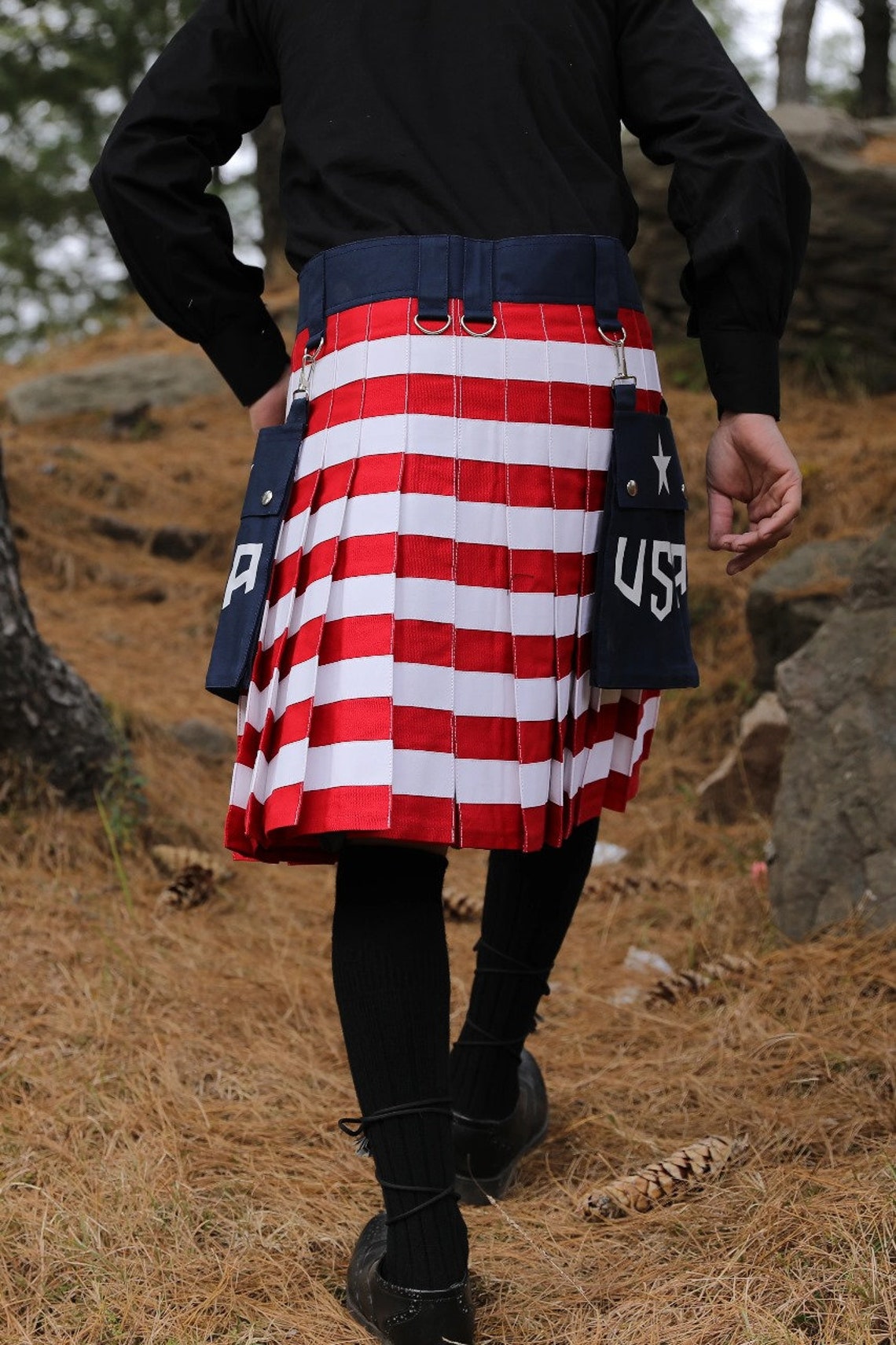 Men's USA Flag Hybrid Utility Kilt Patriotic Kilts Scottish Wedding ...