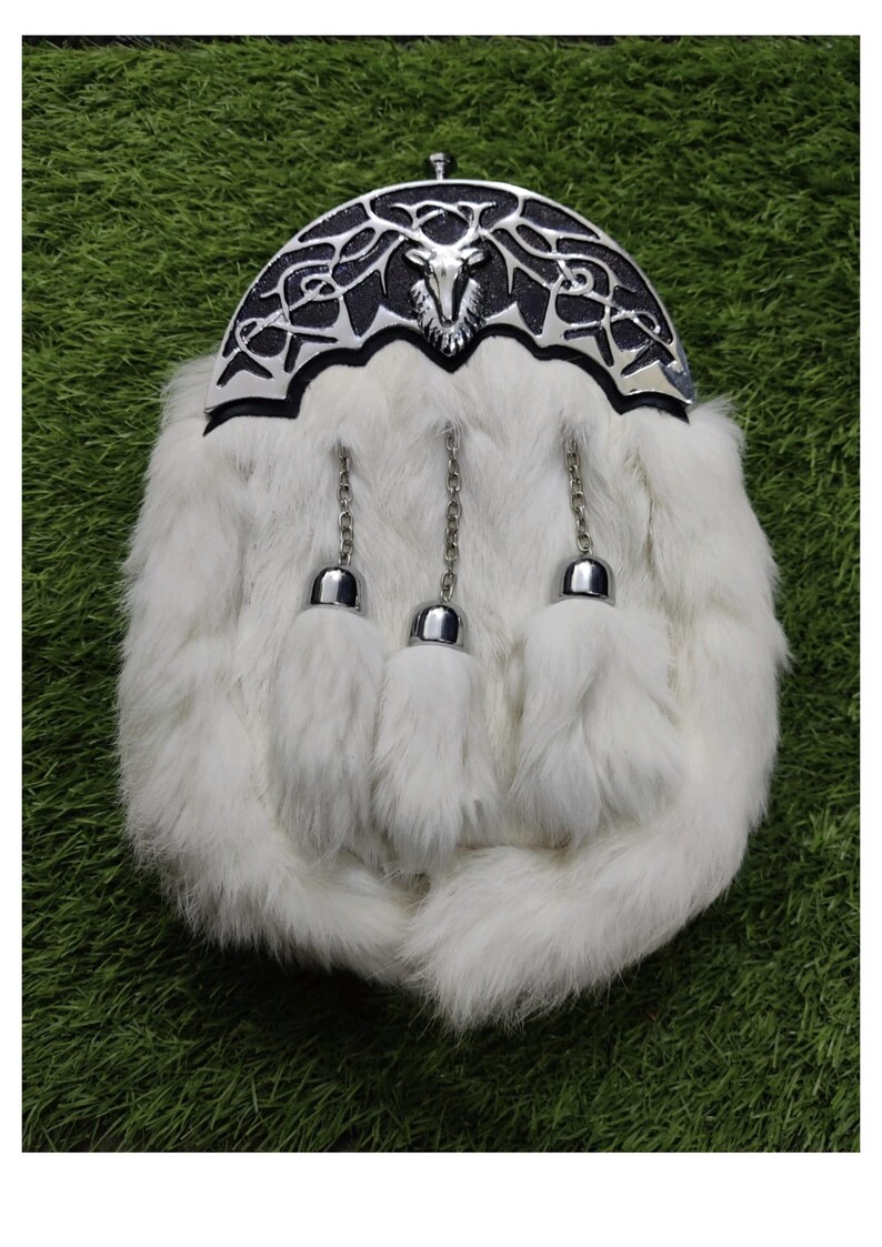 Scottish Kilt Sporran: White Fur, Stag Head, Silver Finish - Etsy