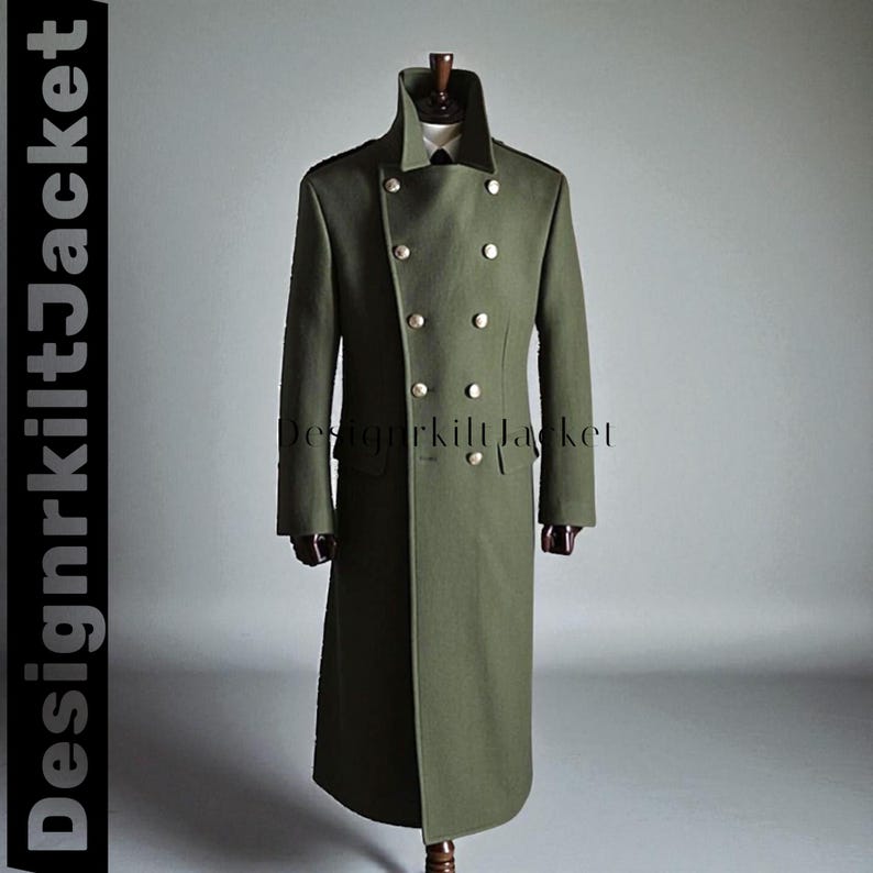 Army Green Military Long Coat for Men | Wool Winter Overcoat | Warm ...