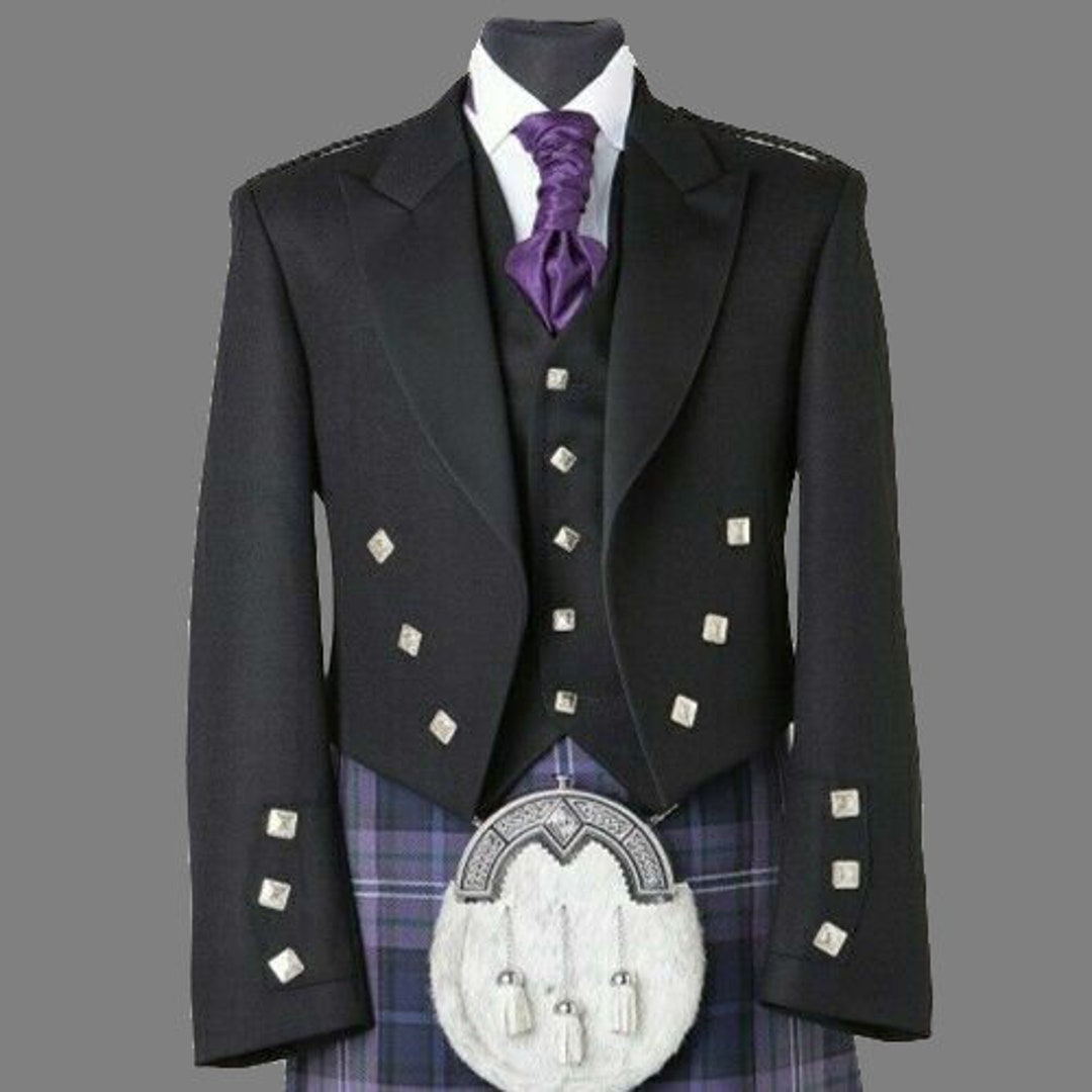Men's Prince Charlie Kilt Jacket With 5 Button Vest Handmade Scottish ...