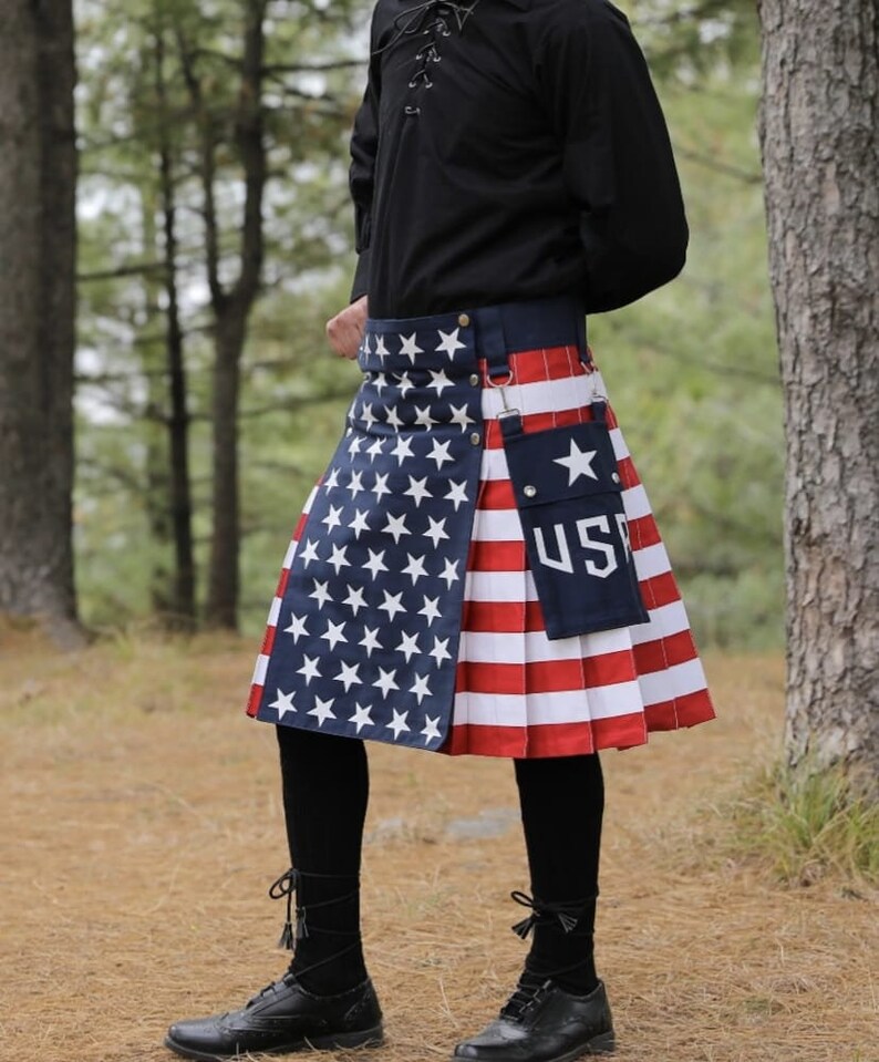 Men's USA Flag Hybrid Utility Kilt Patriotic Kilts Scottish Wedding ...