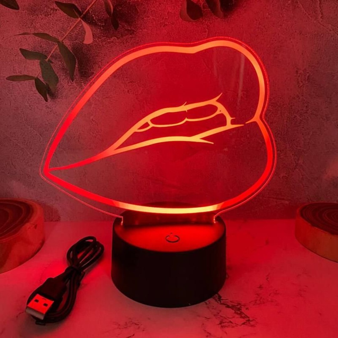 Kiss Emoji, Lips Light Up, Personalized Gift, LED Night Light Lamp ...