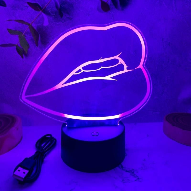 Kiss Emoji, Lips Light Up, Personalized Gift, LED Night Light Lamp ...