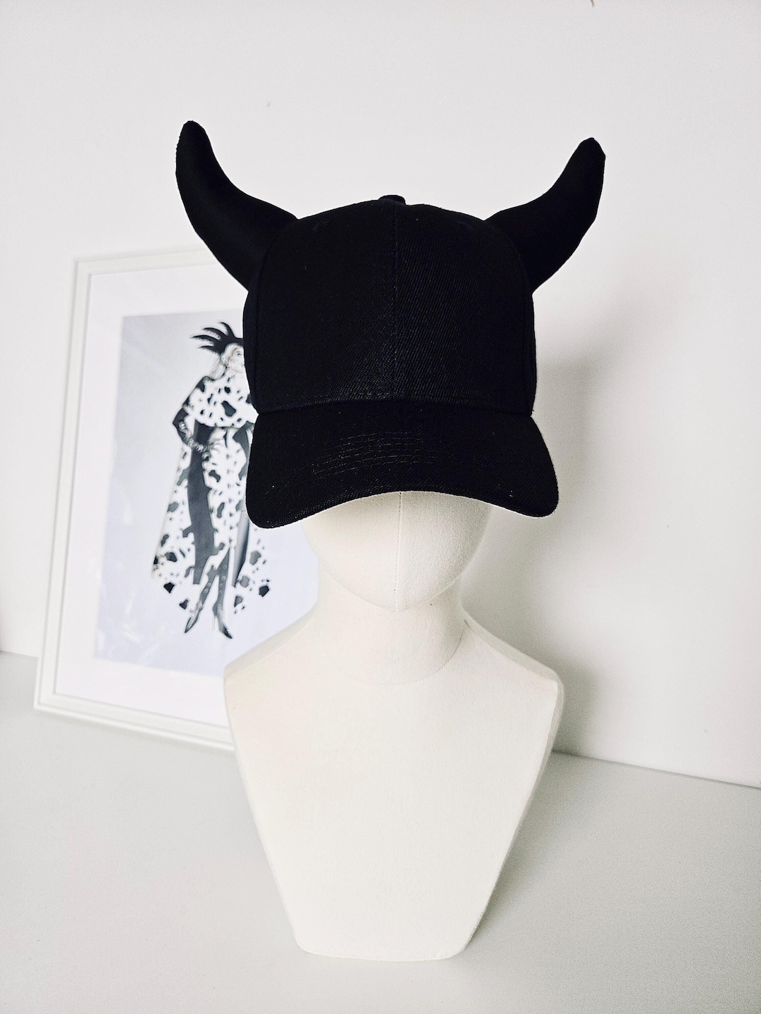 Devil Horn Baseball Cap Hat in Black Poly Cotton - 3D Plush Stuffed ...