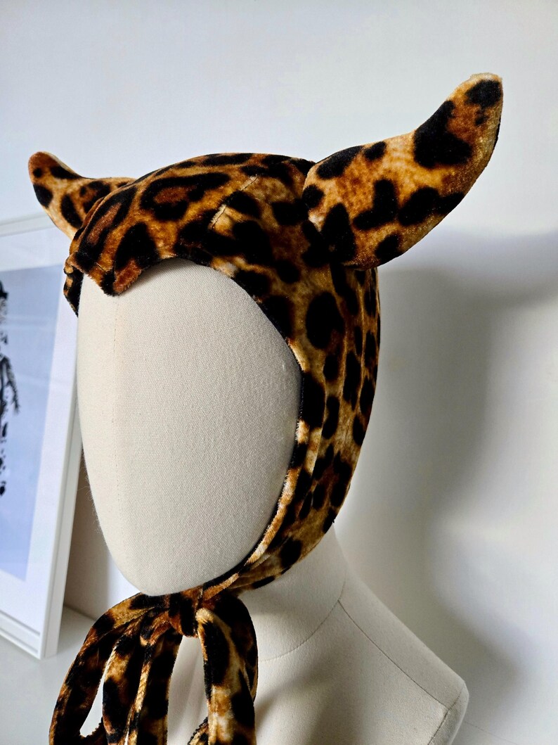 Horned Devil Bonnet Headpiece - 3D Plush Horns - Bow Tie - Leopard ...