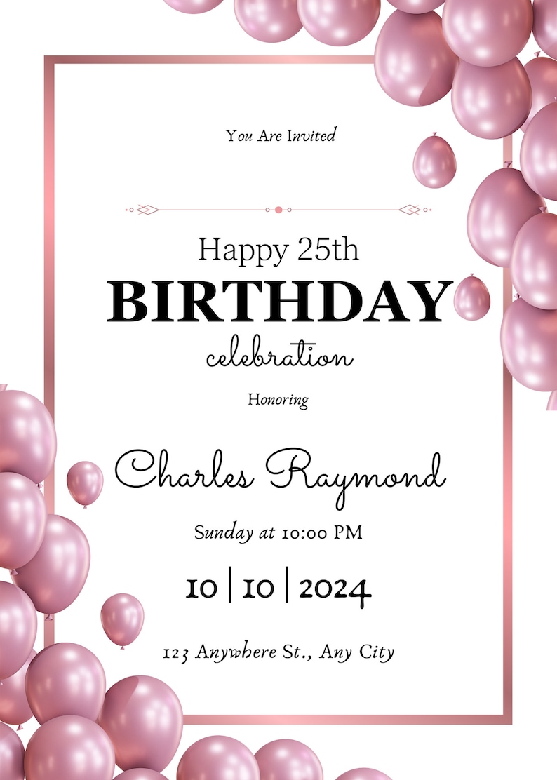 Printable Birthday Invitation Template, Editable Invitation, Instant ...