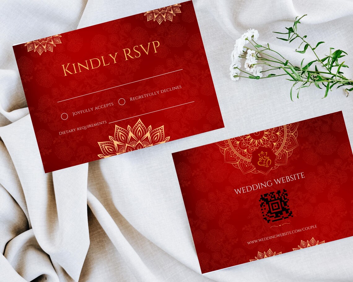 Red and Gold Indian Wedding Invitation | Glamorous Customizable Design ...