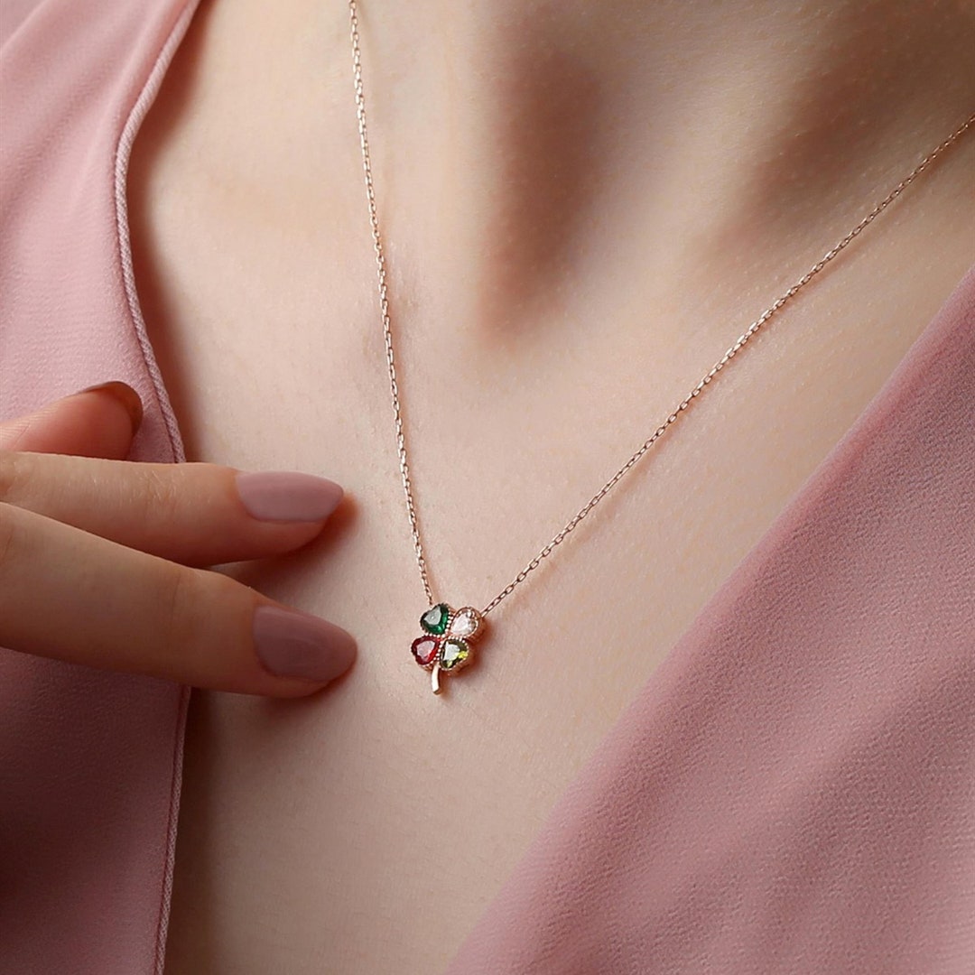 Personalized Family Birthstone Necklace, Mothers Necklace Gift, Four ...