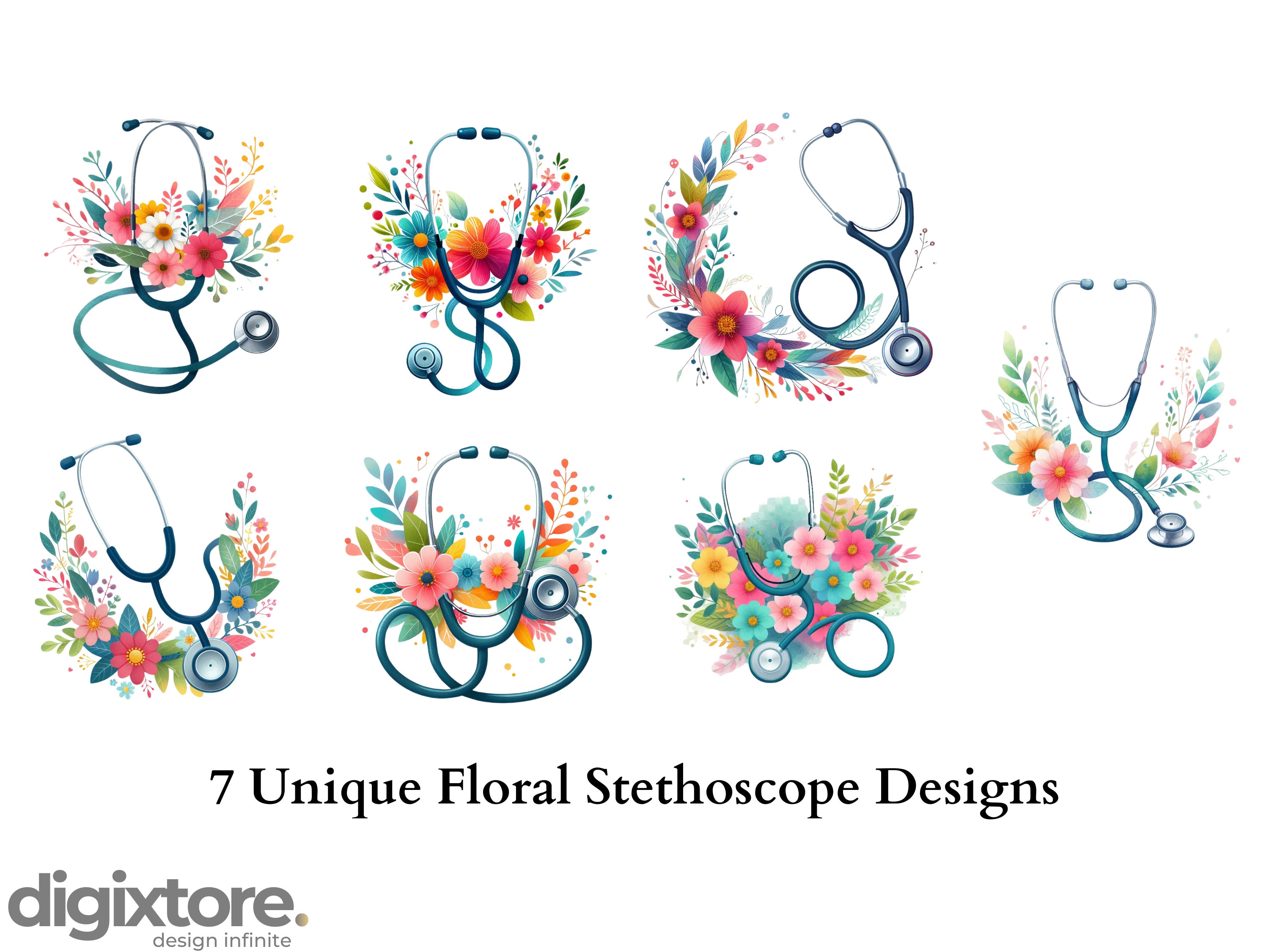 Floral Nurse Stethoscope Bundle, Floral Nurse Clipart, DIY Medical ...