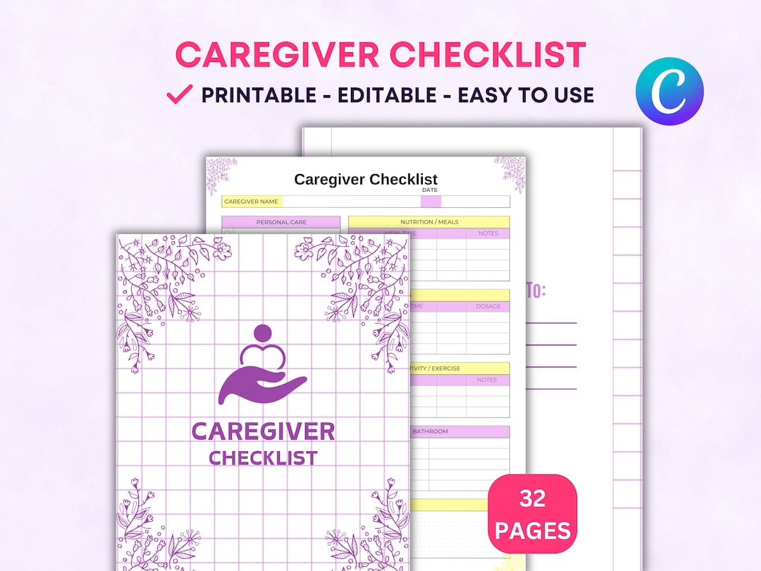 Comprehensive Caregiver Checklist Caregiving Organizer, Daily Care Plan ...
