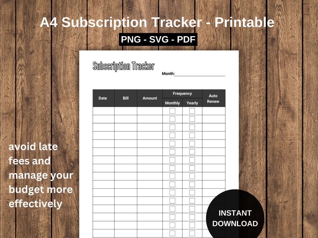 Subscription Tracker, Budget Planner, Bill Organizer, Monthly/yearly ...