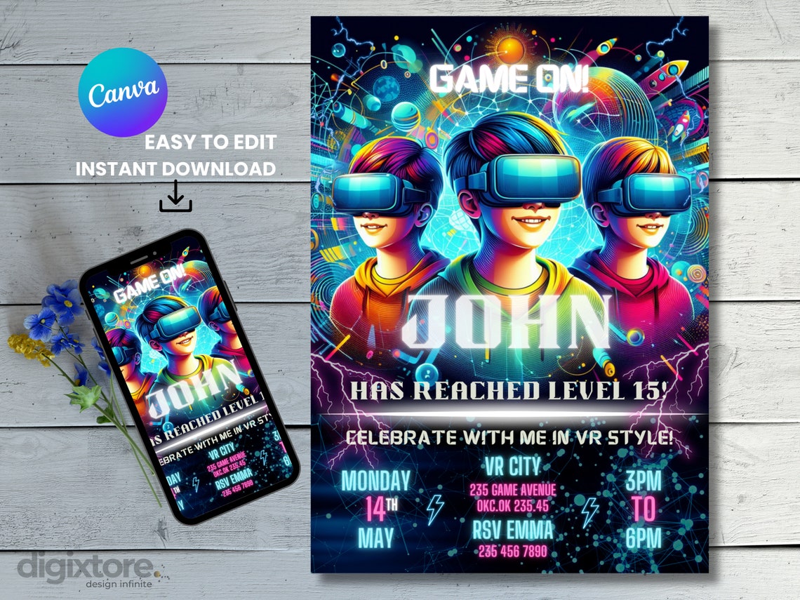 Editable Virtual Reality Birthday Party Invitation Instant Download ...