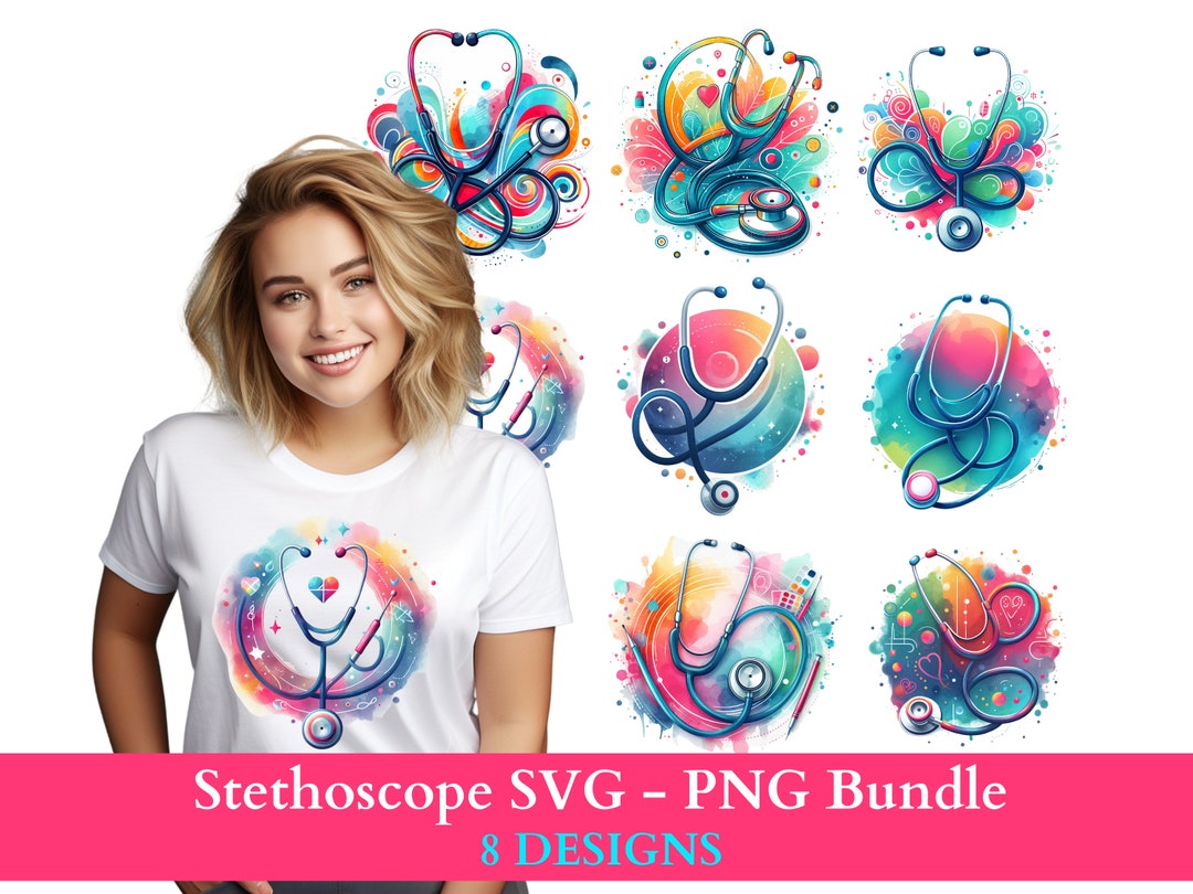 Colorful Nurse Stethoscope SVG & PNG Bundle, Custom Nurse Appreciation ...
