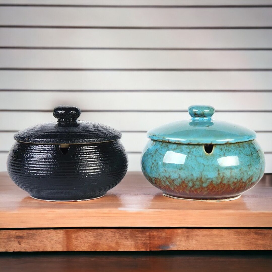 Ceramic Ashtray With Lid Creative Kiln Change Glaze Decorative Desktop ...