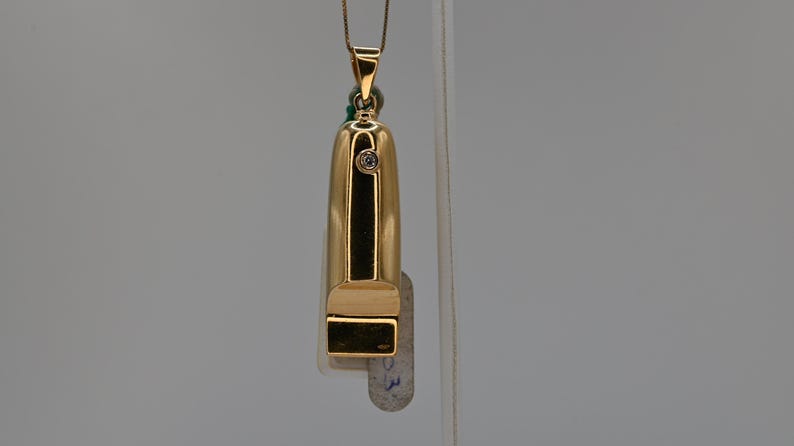 18K Yellow Gold Whistle With Diamond Accent Pendant - Etsy