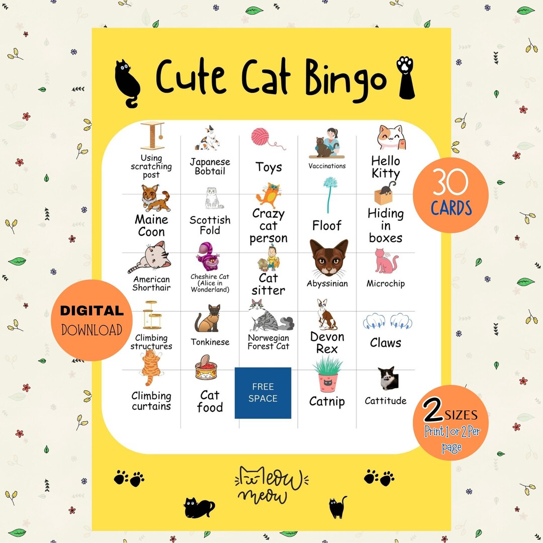 Printable Kitten Bingo Fun for Cat Lovers Cute Cat, 30 Printable Cat ...