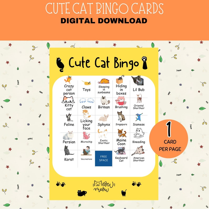 Printable Kitten Bingo Fun for Cat Lovers Cute Cat, 30 Printable Cat ...
