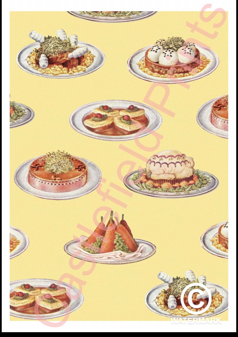 Vintage Cookbook Meal Illustration Kitchen Decor Food Wall Art Coquette ...