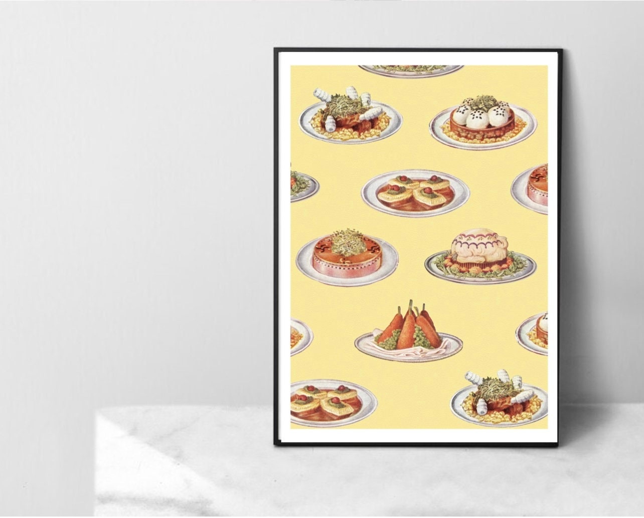 Vintage Cookbook Meal Illustration Kitchen Decor Food Wall Art Coquette ...