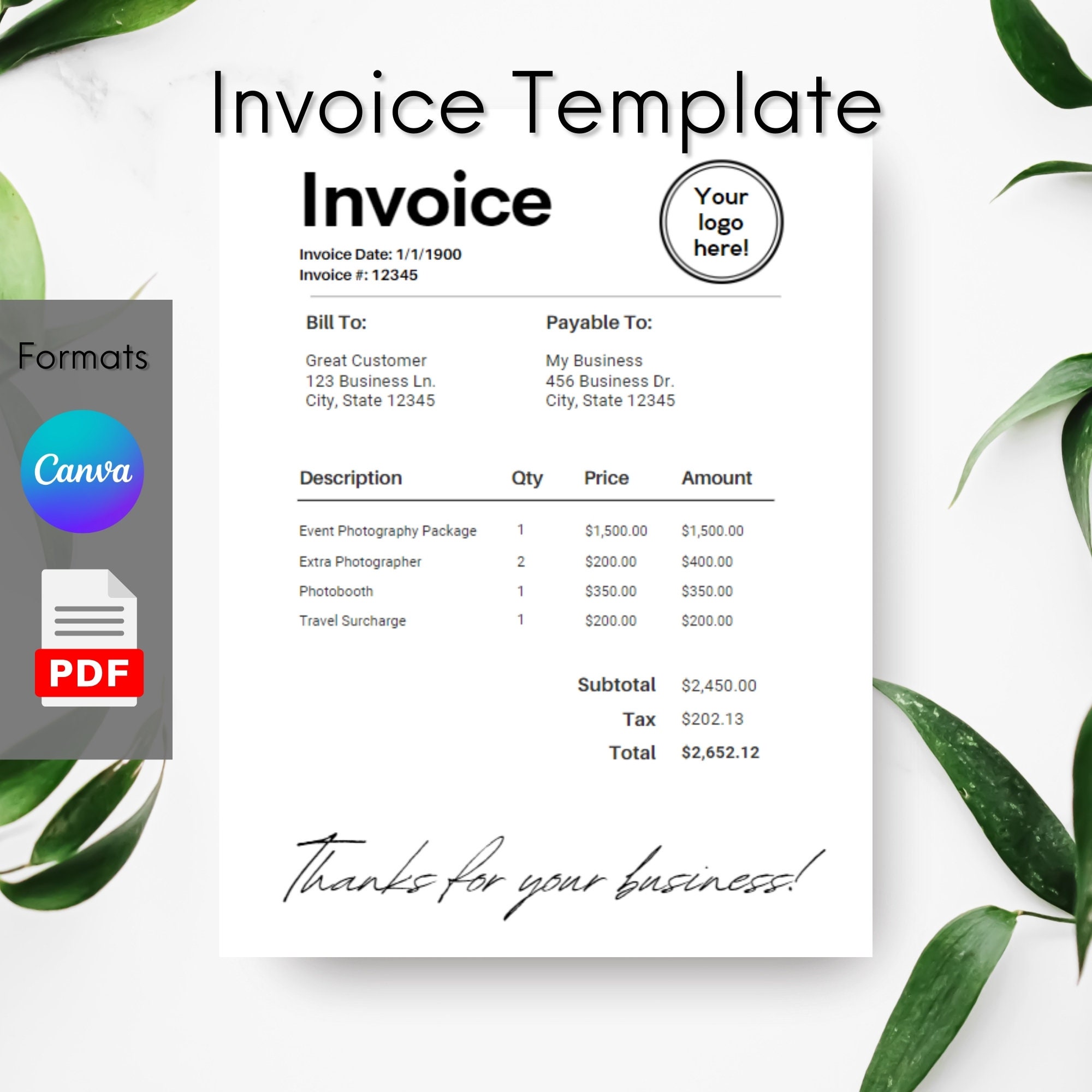 Editable Fillable Invoice Template Minimalist Invoice Temple Canva and ...