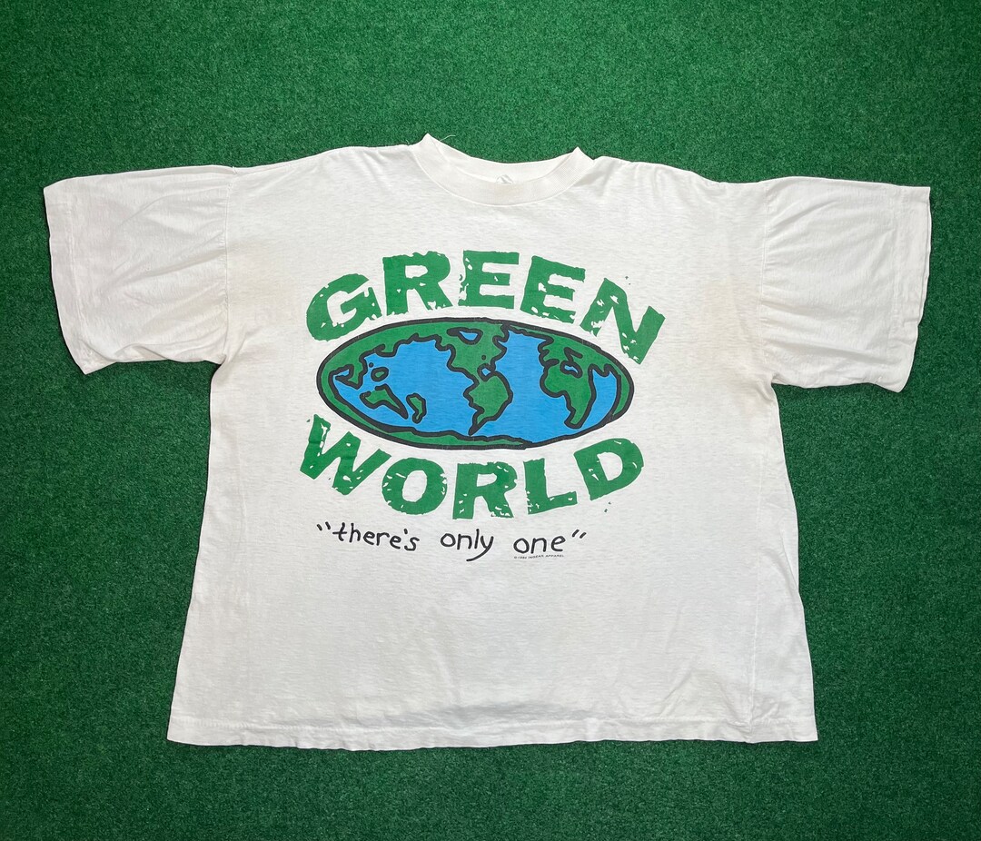 Vintage 90s Earth Day Green World Mens Large Boxy T Shirt - Etsy