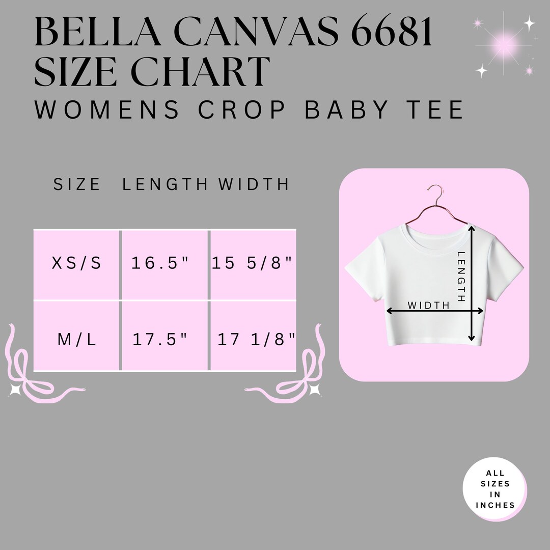 Coquette Size Charts, Bella Canvas Crop T-shirt for Baby Tee, Digital ...