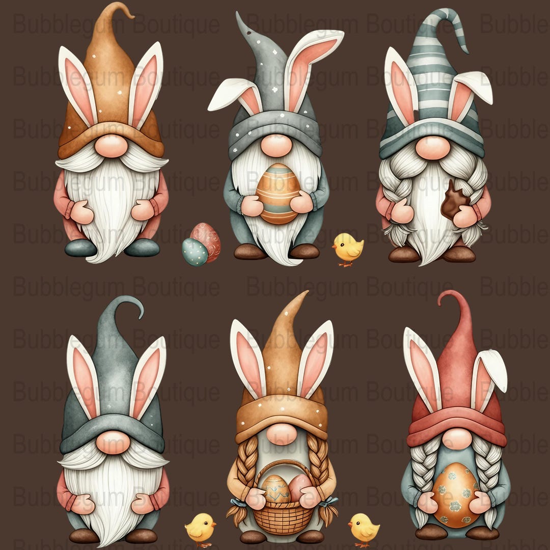 Easter Bunny Gnome Clipart Bundle, Spring Holiday Gnome Digital ...
