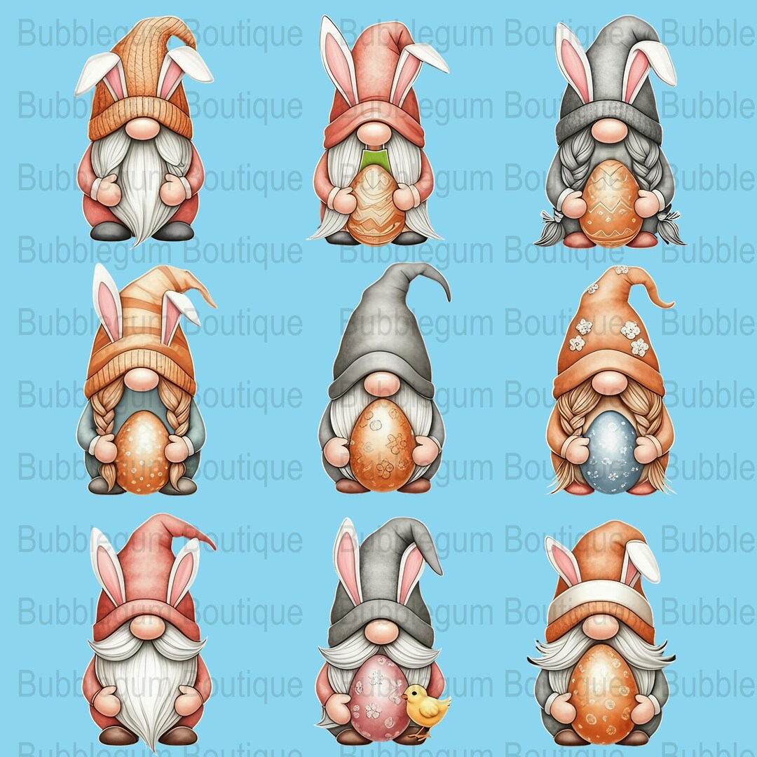 Cute Easter Gnomes Clipart Set, Digital Download PNG Gnomes, Spring ...