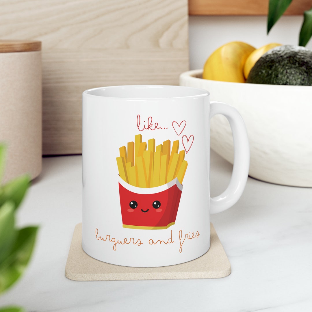 Mug Design: French Fries With Hamburger 11oz Ceramic Mug in White Mug ...