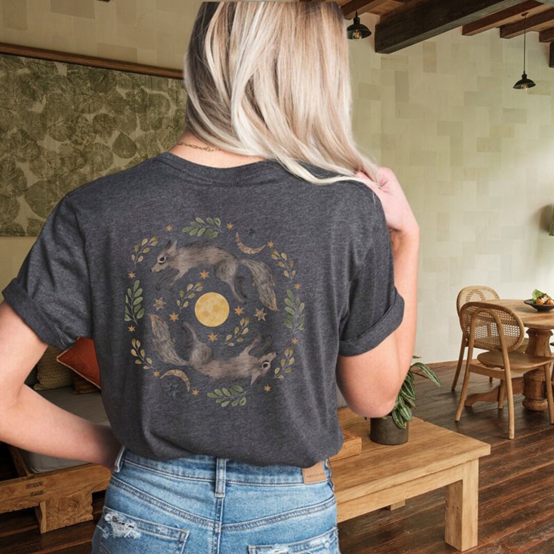 Wolf, Moon, Stars and Plants Tshirt Wolverine and Full Moon Shirt ...