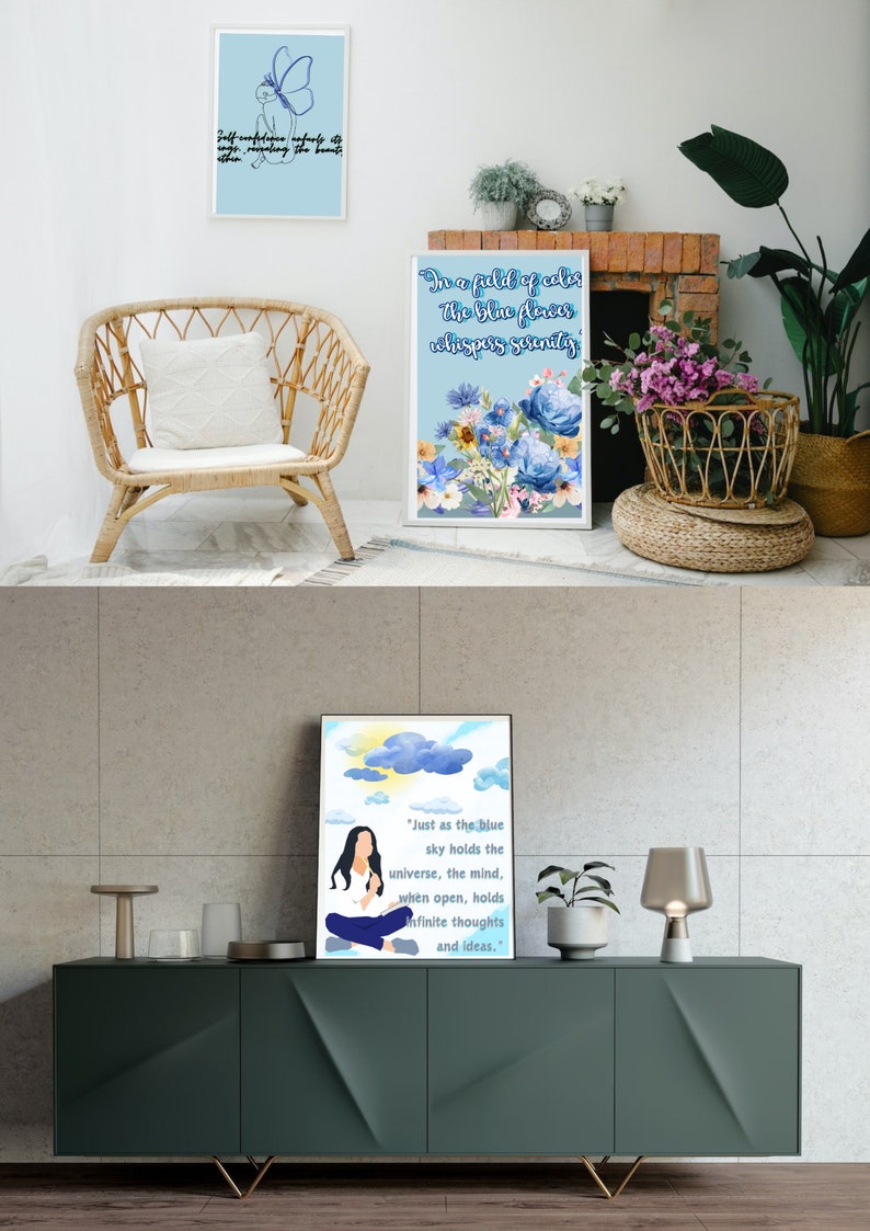 Blue Positive Affirmation Wall Art Trendy | Bedroom Decor Blue Poster ...