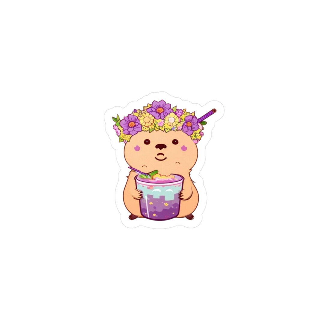 Floral Boba Capybara Vinyl Decal Sticker - Etsy