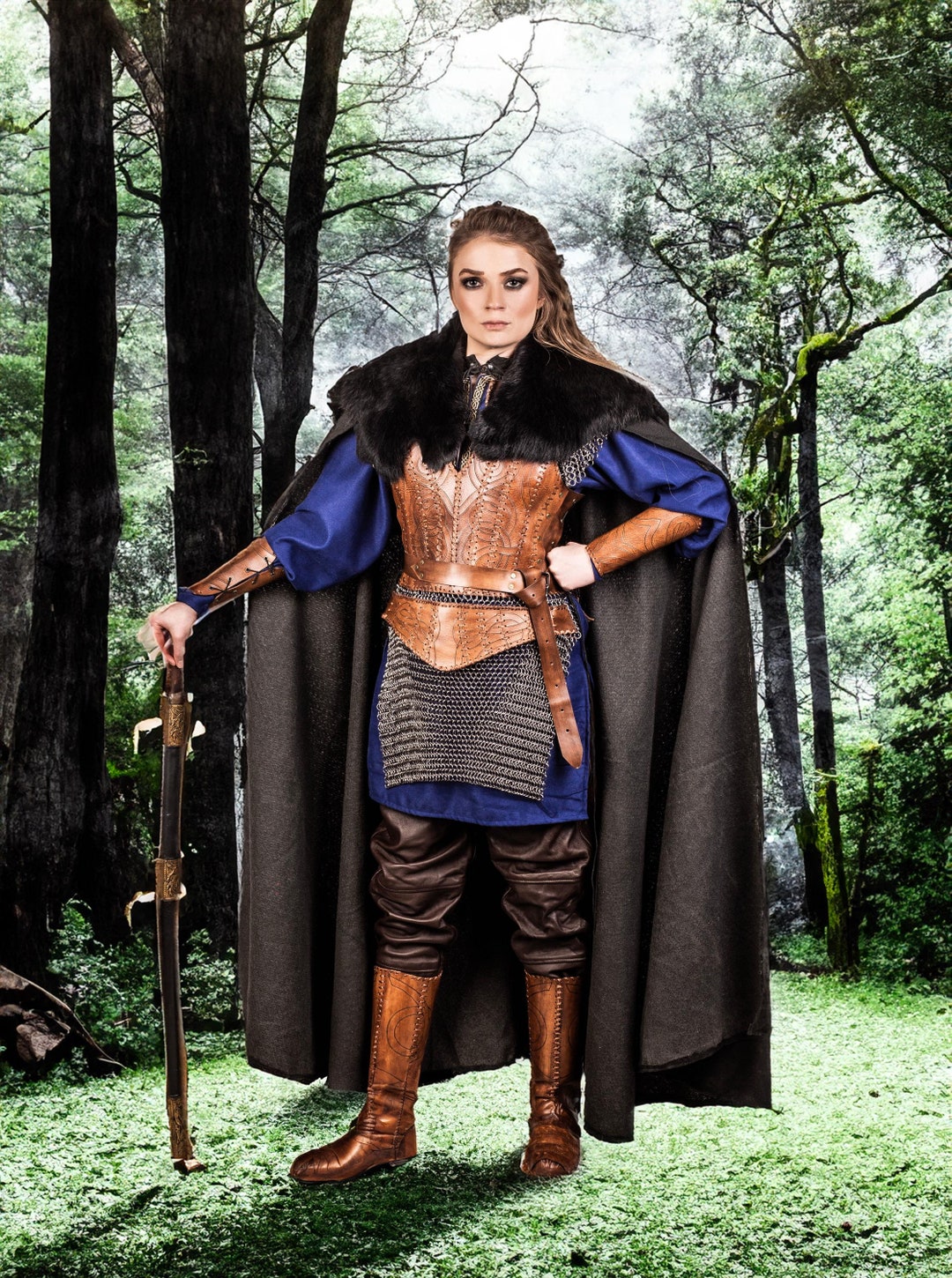 Viking Shield Maiden Costume, Leather Vest Shieldmaiden Armor With ...