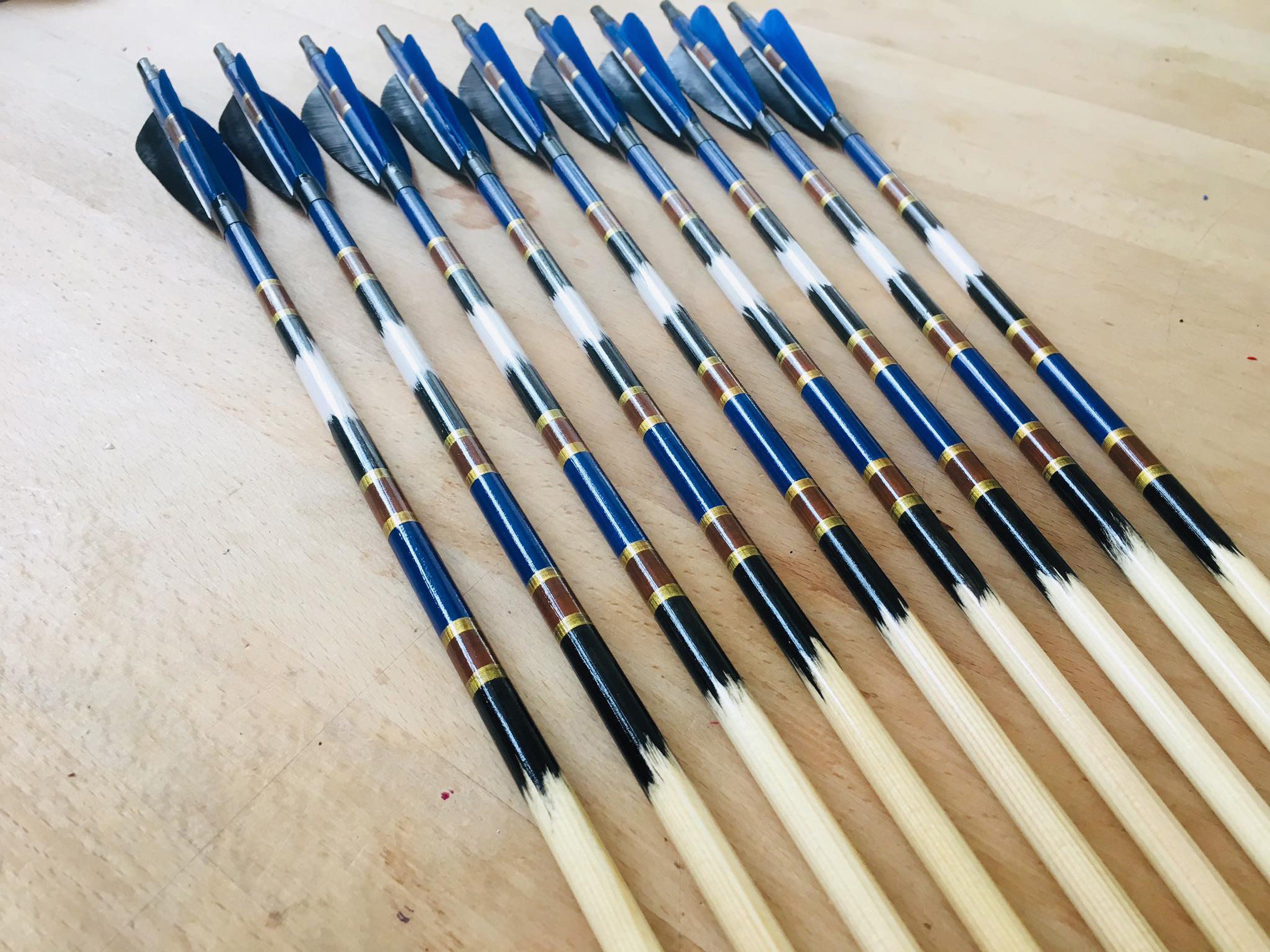 Wooden Archery Arrow Recurve Bow Longbow Ottoman Hunting With Blue ...