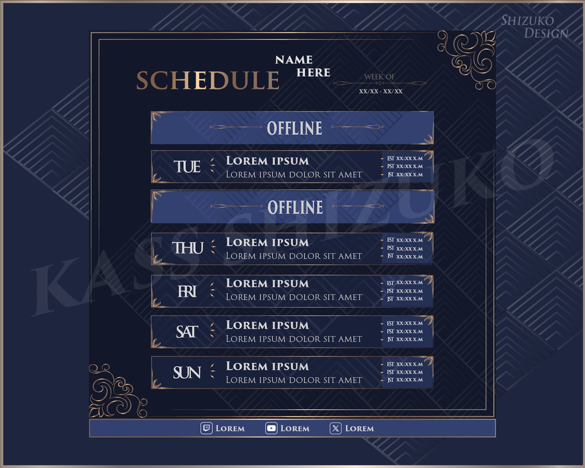 Blue and Gold Elegant Stream Schedule | Vtuber Schedule | Stream ...