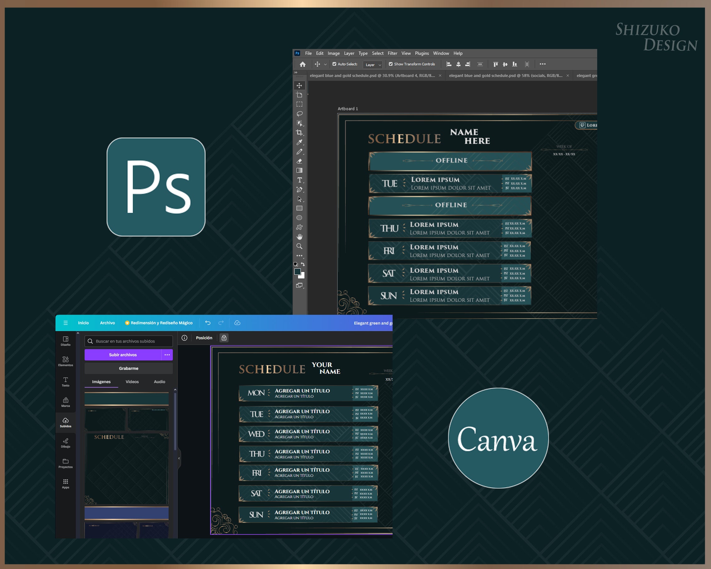 Green and Gold Elegant Stream Schedule | Vtuber Schedule | Stream ...