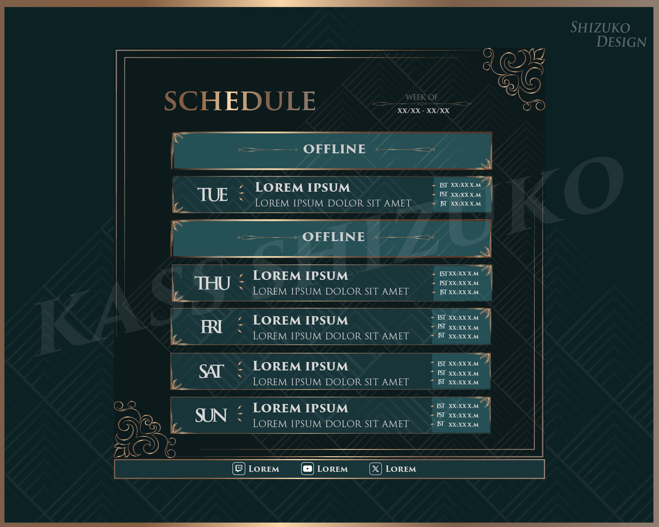 Green and Gold Elegant Stream Schedule | Vtuber Schedule | Stream ...