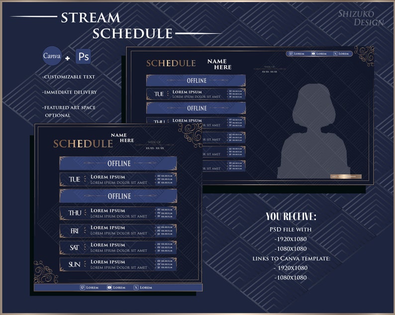 Blue and Gold Elegant Stream Schedule | Vtuber Schedule | Stream ...