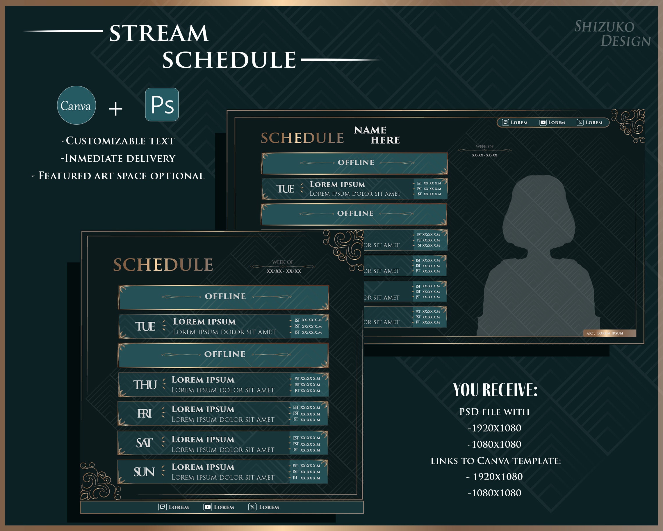 Green and Gold Elegant Stream Schedule | Vtuber Schedule | Stream ...