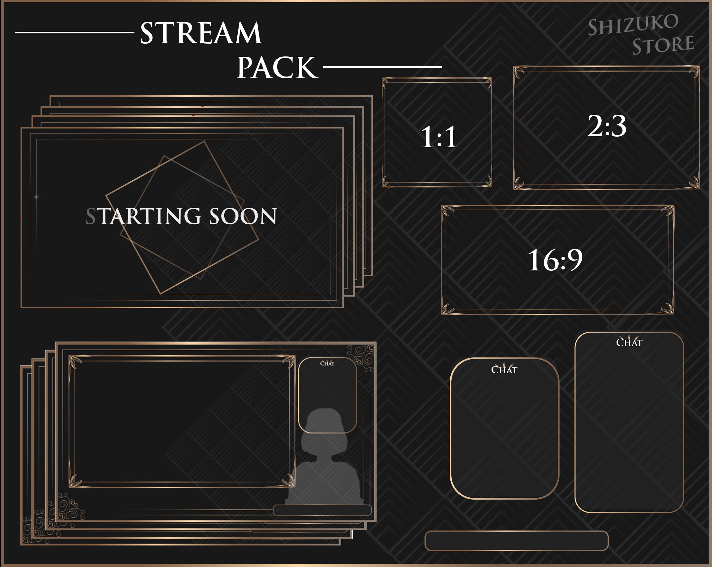 Elegant Black and Gold LIVE Stream Pack Vtuber Overlay Shizukodesign - Etsy