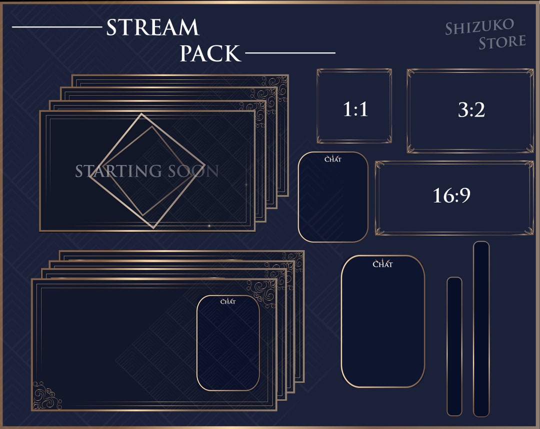 Elegant Blue and Gold LIVE Stream Pack Vtuber Overlay Shizukodesign - Etsy